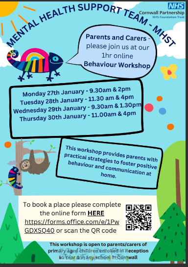 Mental Health Support Team (MHST) Parent/Carer workshops - from Jan ...